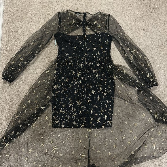Area Stars | Dresses | Short Dress With Cape Black And Gold With Stars ...